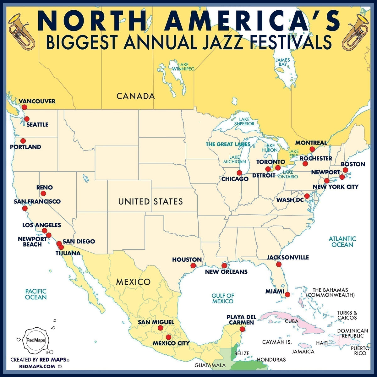 Biggest Jazz Festivals US & Canada & Mexico 2026 | RED MAPS – Red Maps