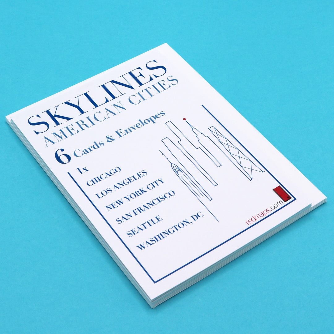 US Cities Skyline Themed Notecards | Red Maps