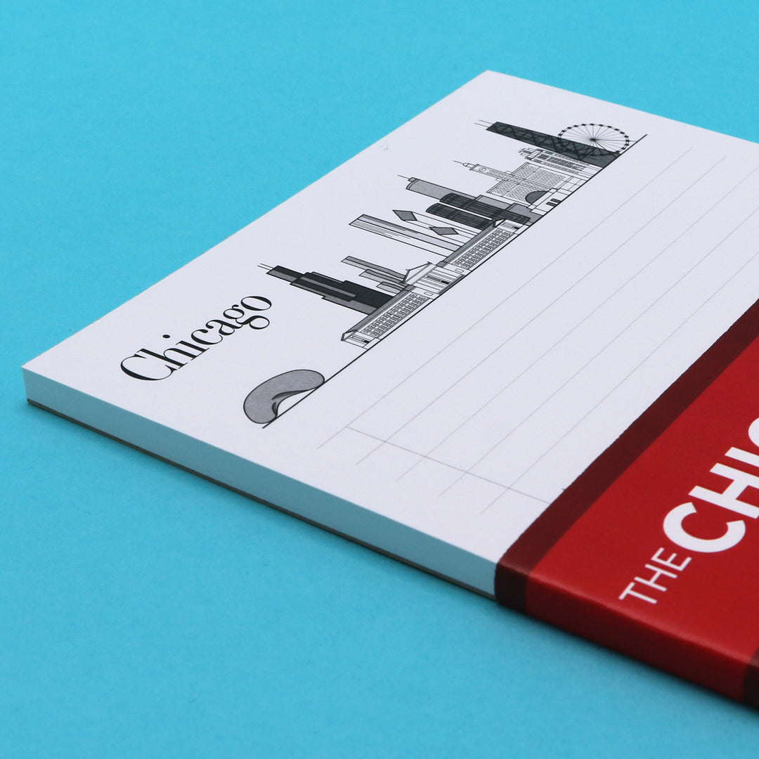 Chicago Skyline & Landmarks Themed Notepad | Red Maps