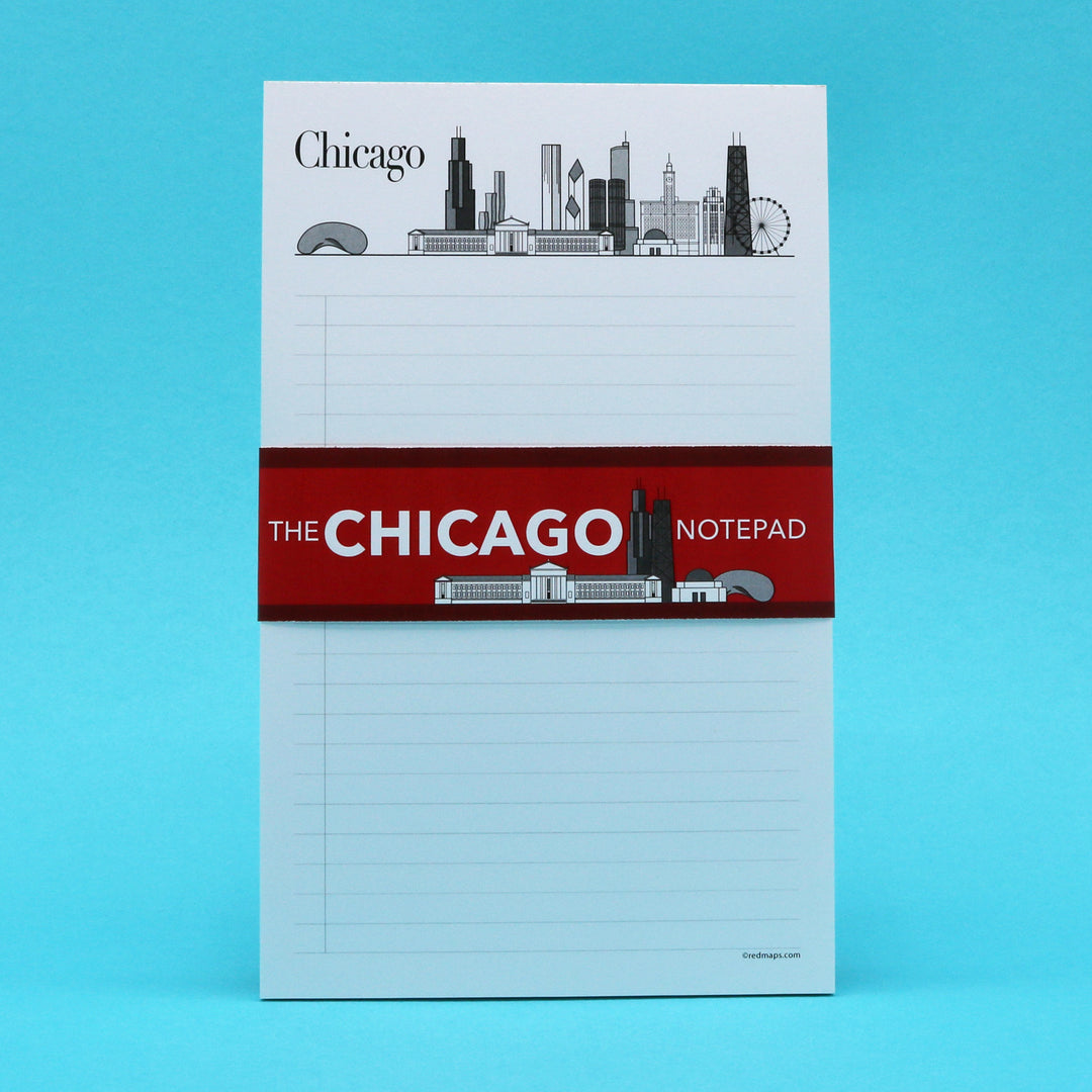 Chicago Skyline & Landmarks Themed Notepad | Red Maps