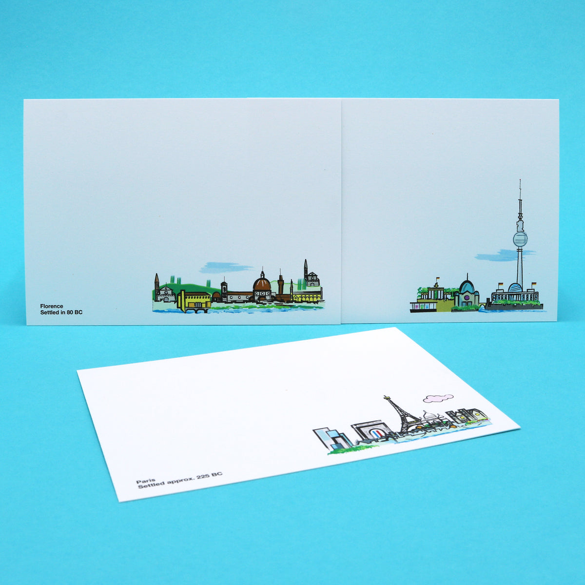 European Cities Skyline Themed Notecards | Red Maps