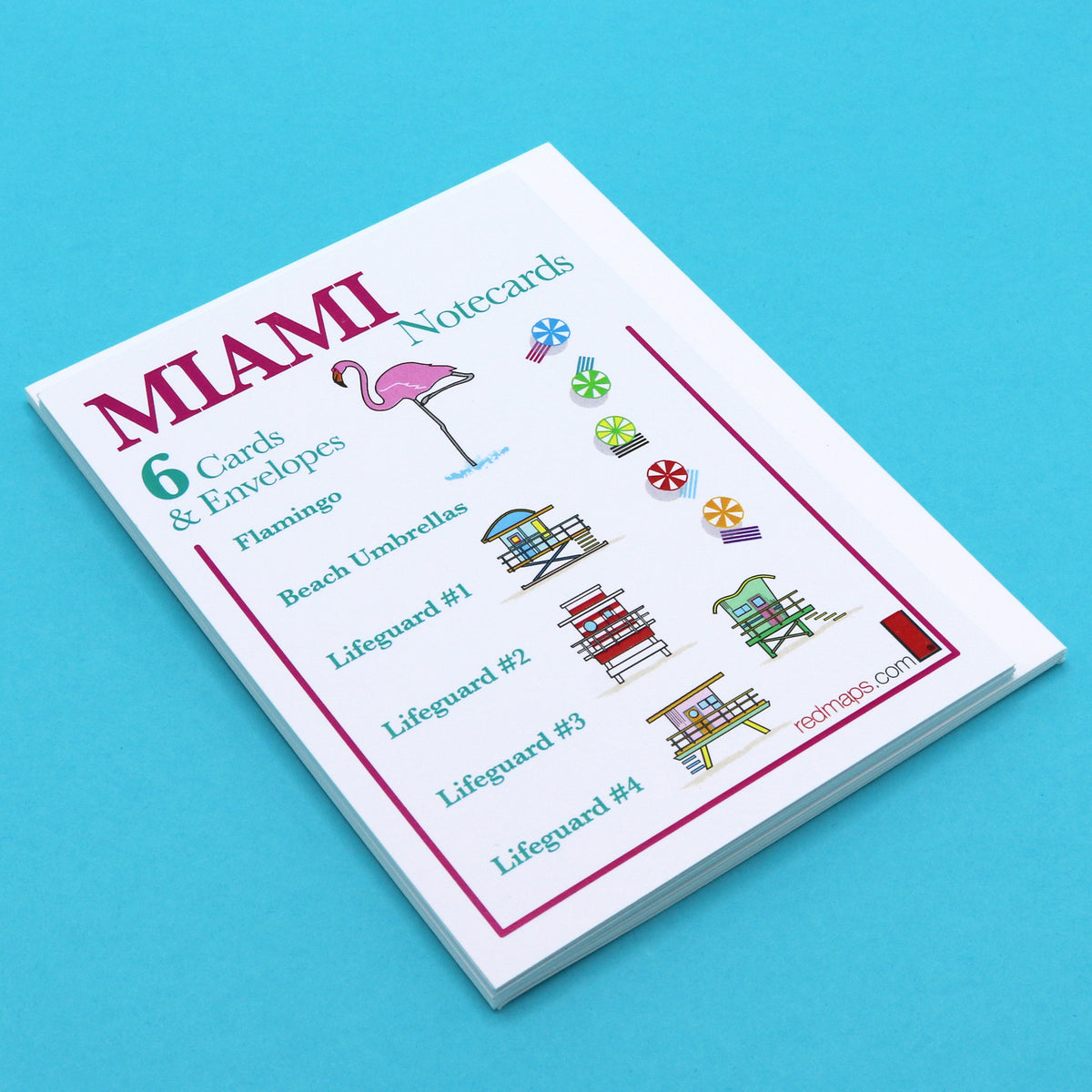MIAMI BEACH Landmarks Themed Stationery | Red Maps