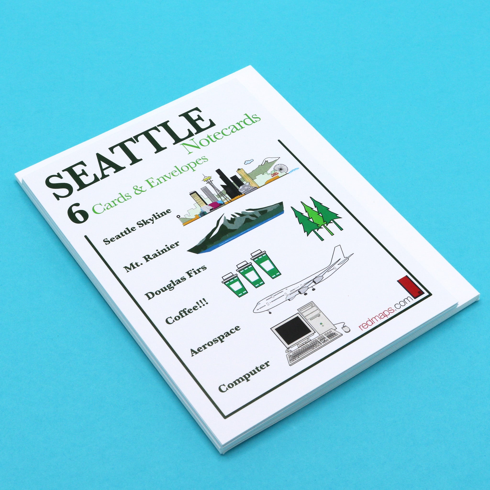 Seattle Landmarks Themed Stationery | Red Maps