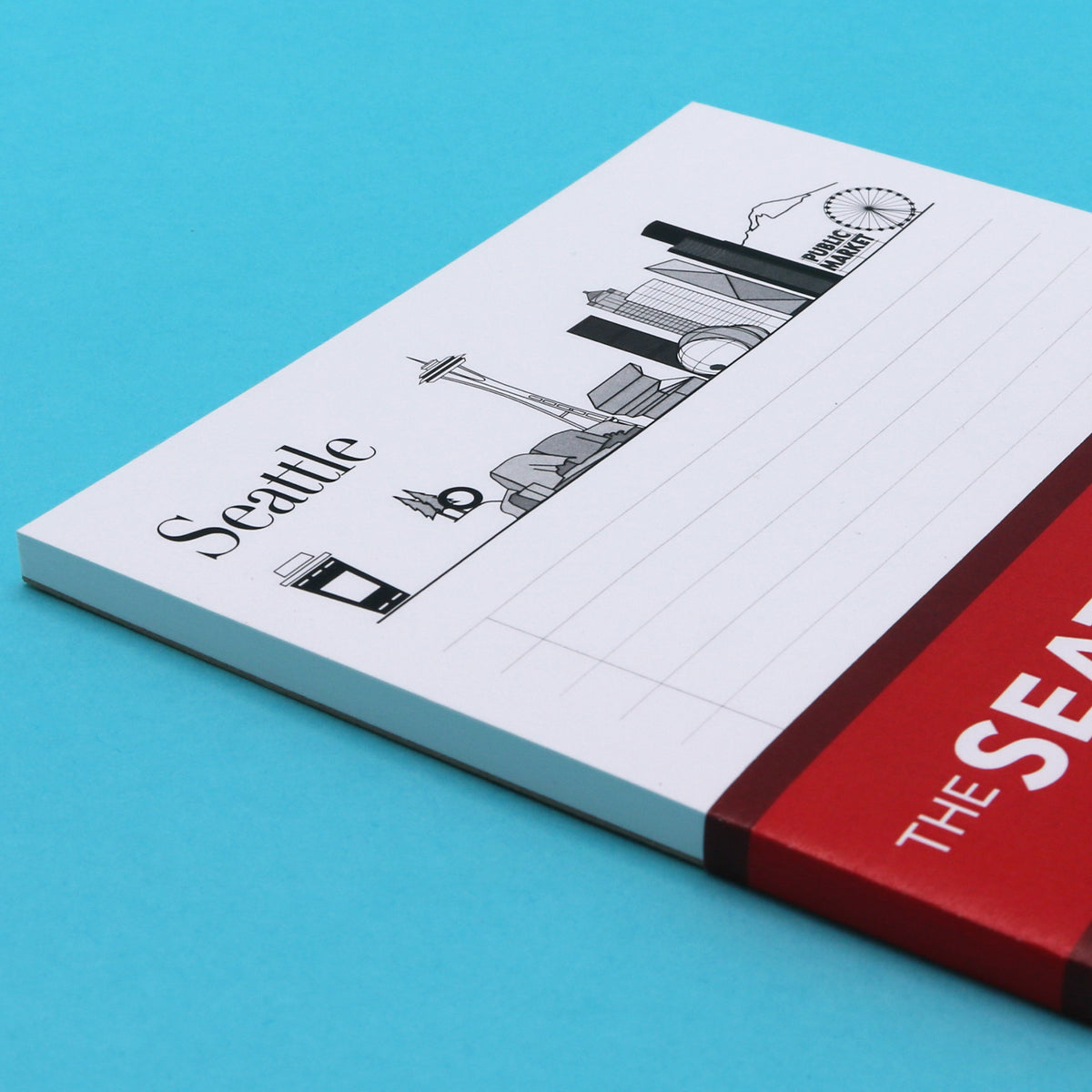 Seattle Skyline Landmarks Themed Notepad | Red Maps
